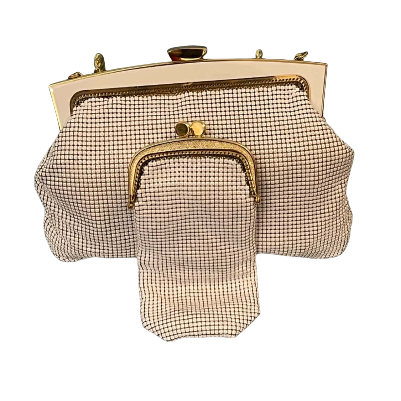 Glomesh Womens Handbag+Purse Gold / White