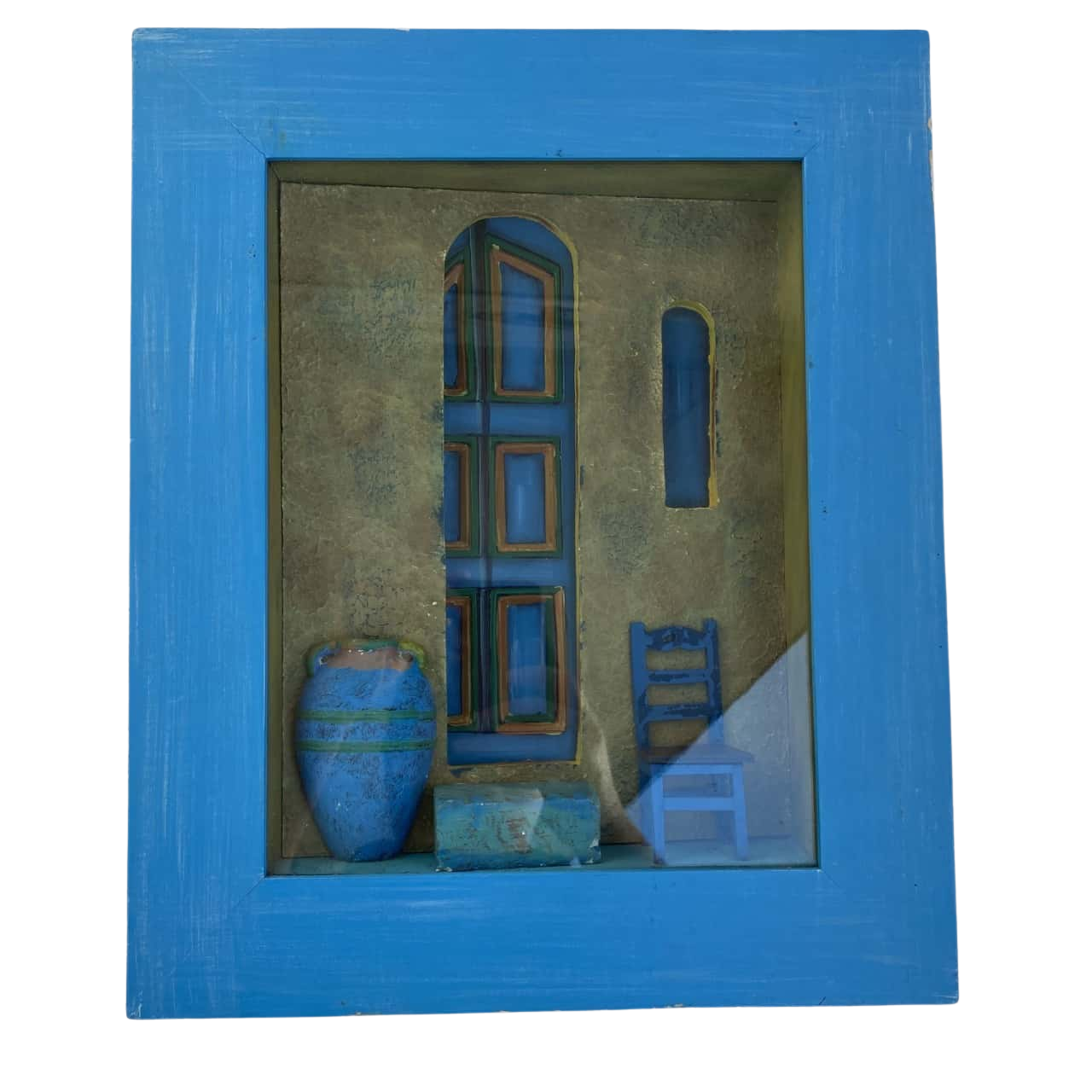 Blue wall hanging shadow box