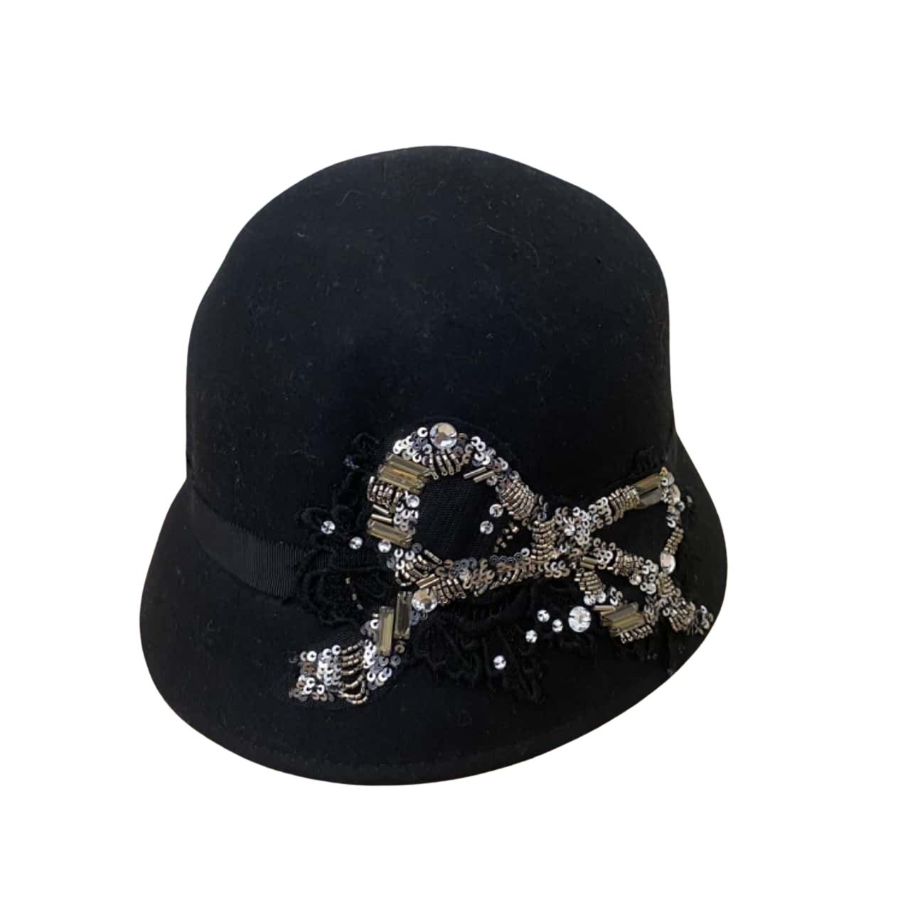 Alannah Hill Decorated Black 1920s Flapper Hat - 100% Wool(s)