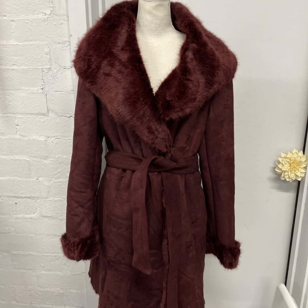 Forever New, burgundy faux fur lined coat. Womens Size 14 .(s)