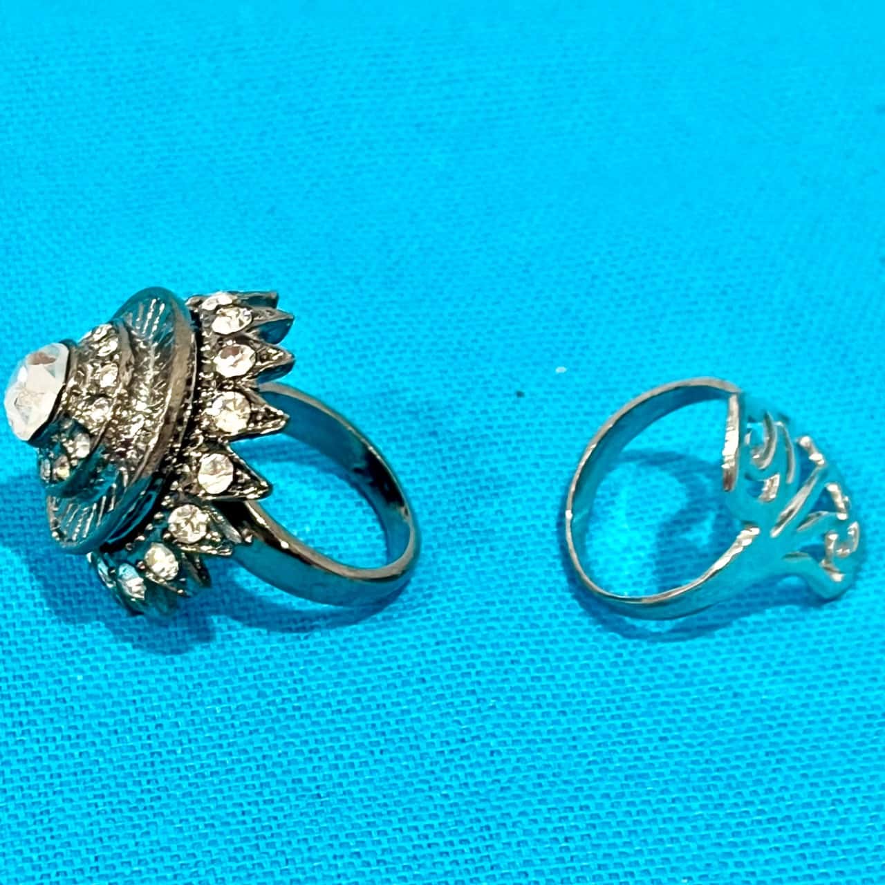 2 Silver Rings- I large Gemstone & 1 Wave Ring (s)