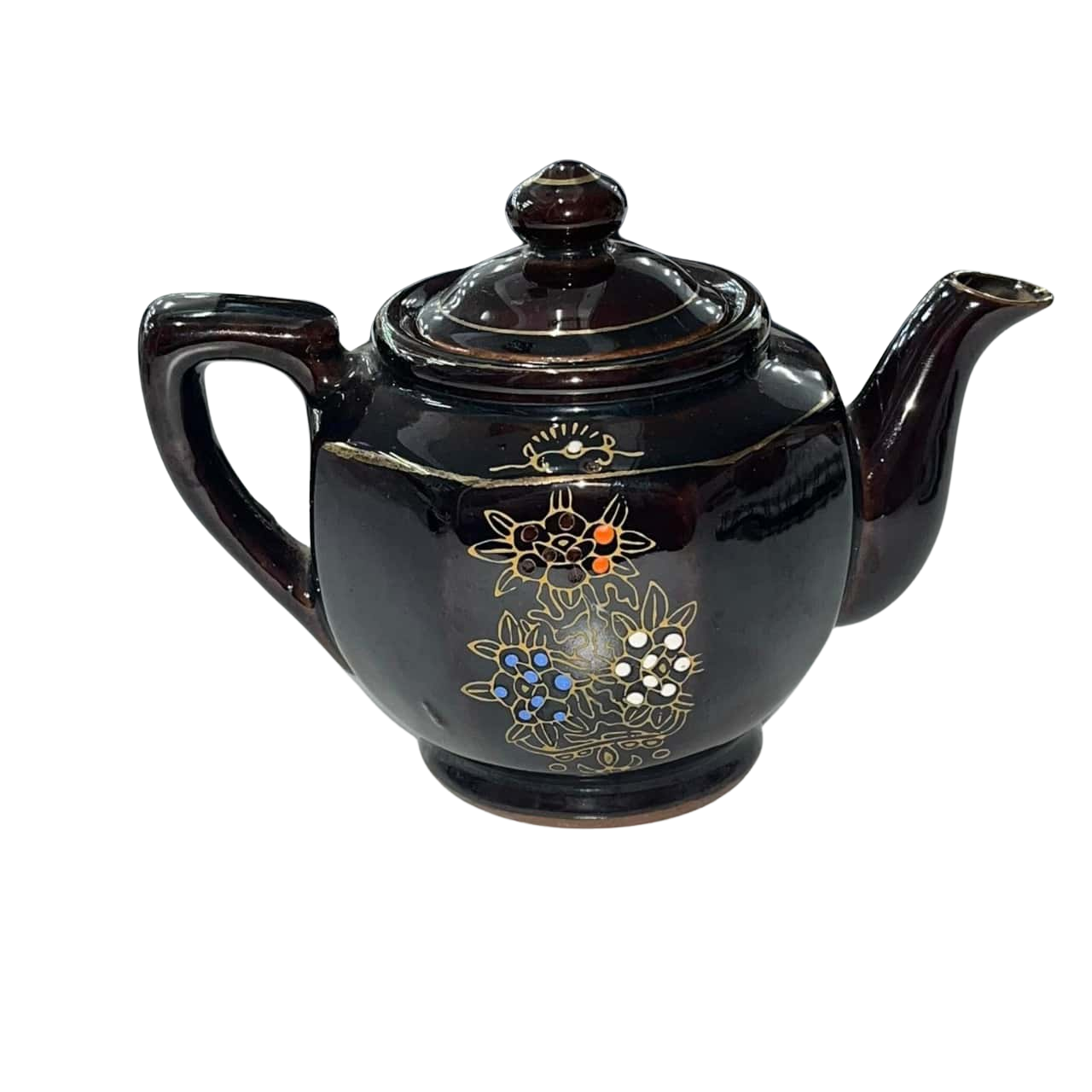 MCM Vintage Ceramic Teapot with Embossed Floral Deco