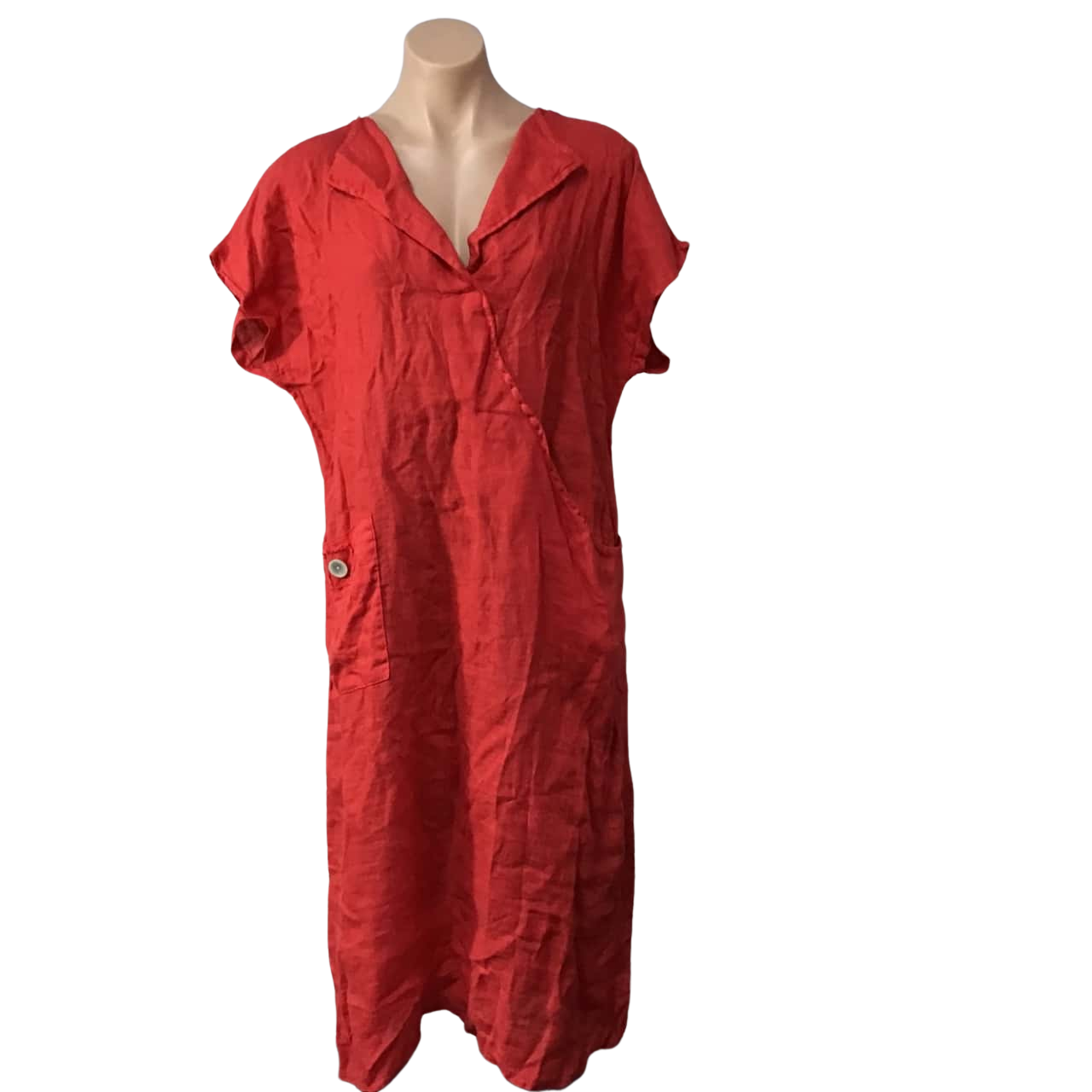 Donna Donna Womens Size S / M Red 100% Linen Short Sleeve Midi Shinto ...