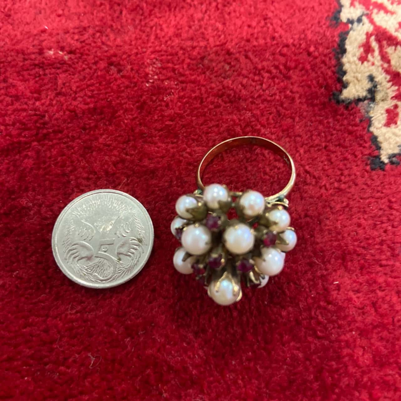 14ct gold vintage pearl and ruby cluster ring(s)