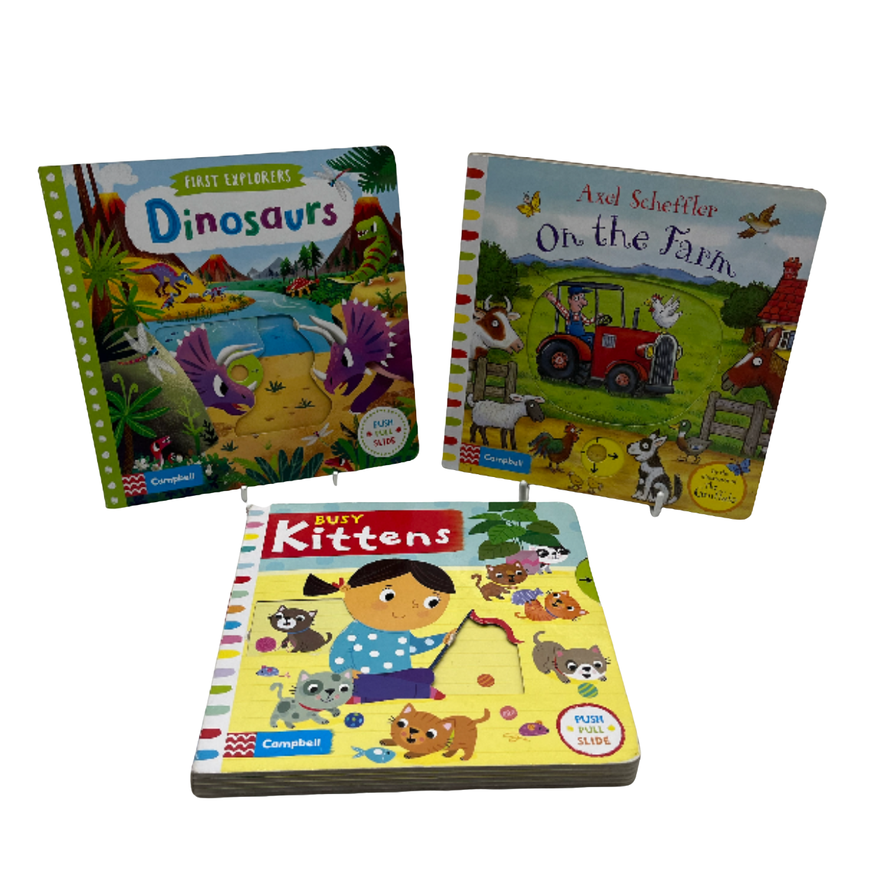 Dinosaur, Kitten, Farm Interactive Push Pull Slide Book Bundle(s)