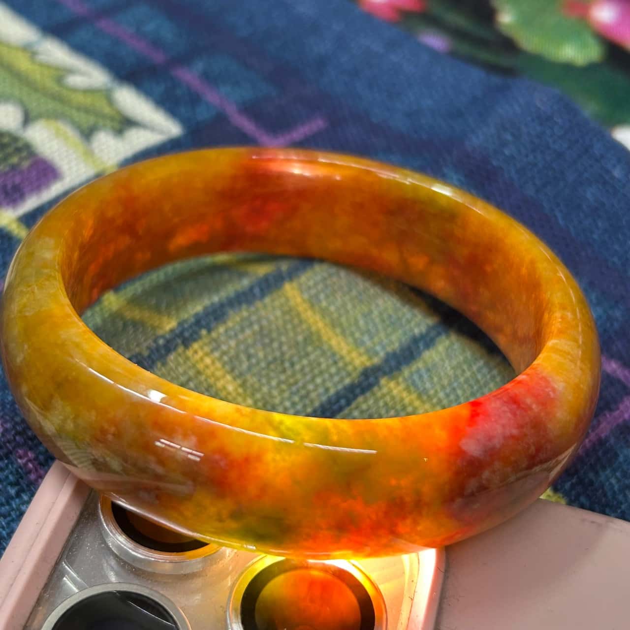 Vintage Translucent Jadeite Jade Bangle Green / Red / Yellow