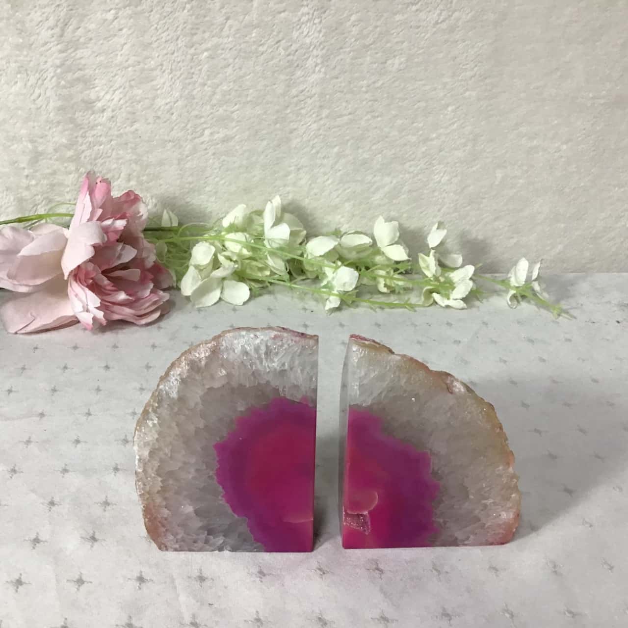 Large Pink Natural Agate Crystal Mineral Rock Bookends / Paperweights(s)