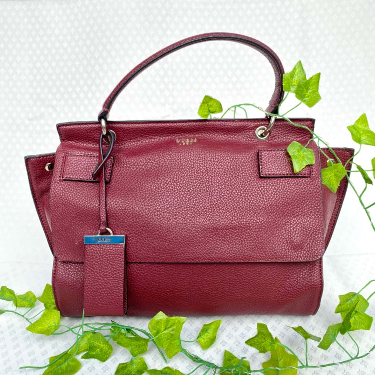 Guess Burgundy Faux Leather Satchel Handbag with Gold hardware (s)