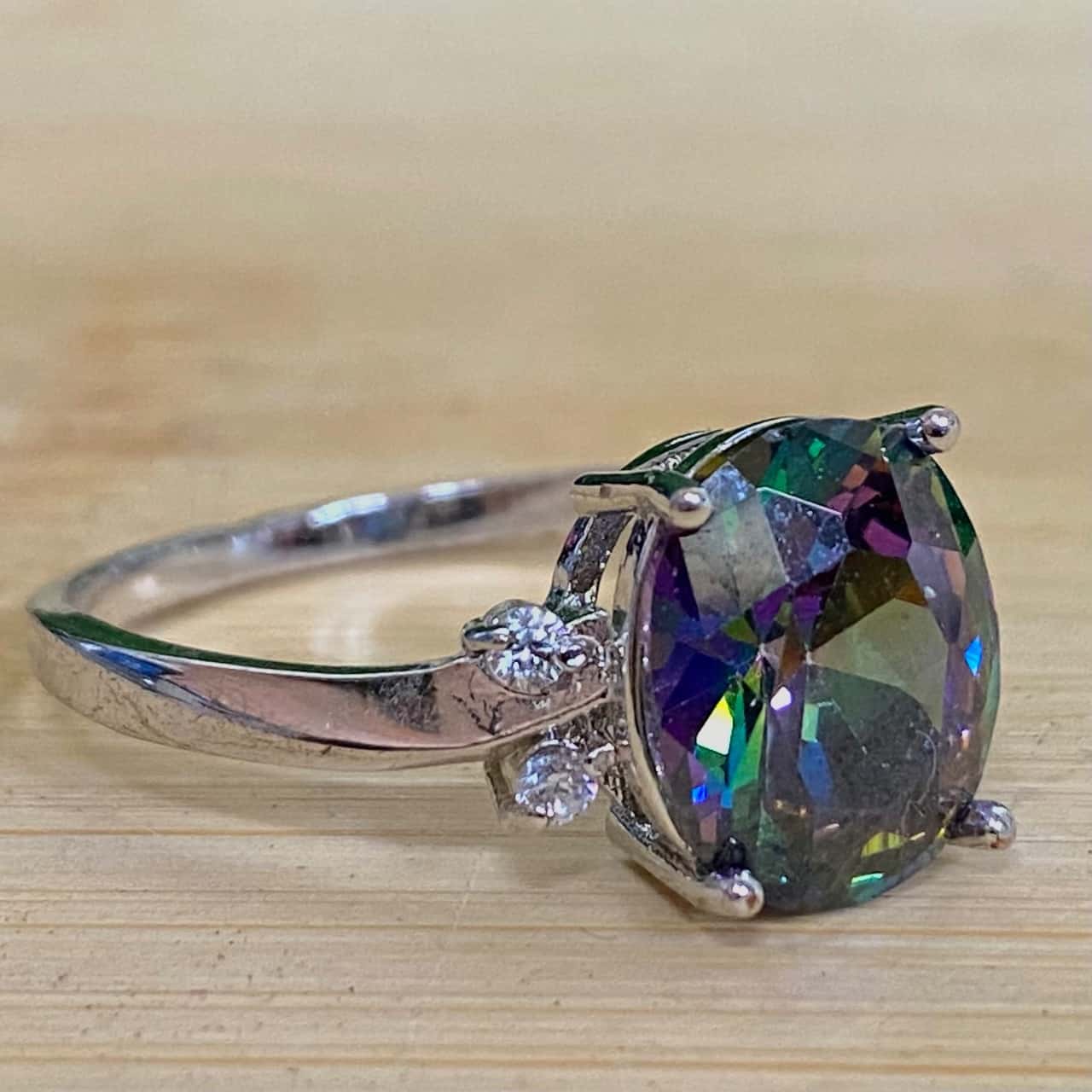 Sterling Silver Colourful Diamante Ring (Stamped 925)(s)