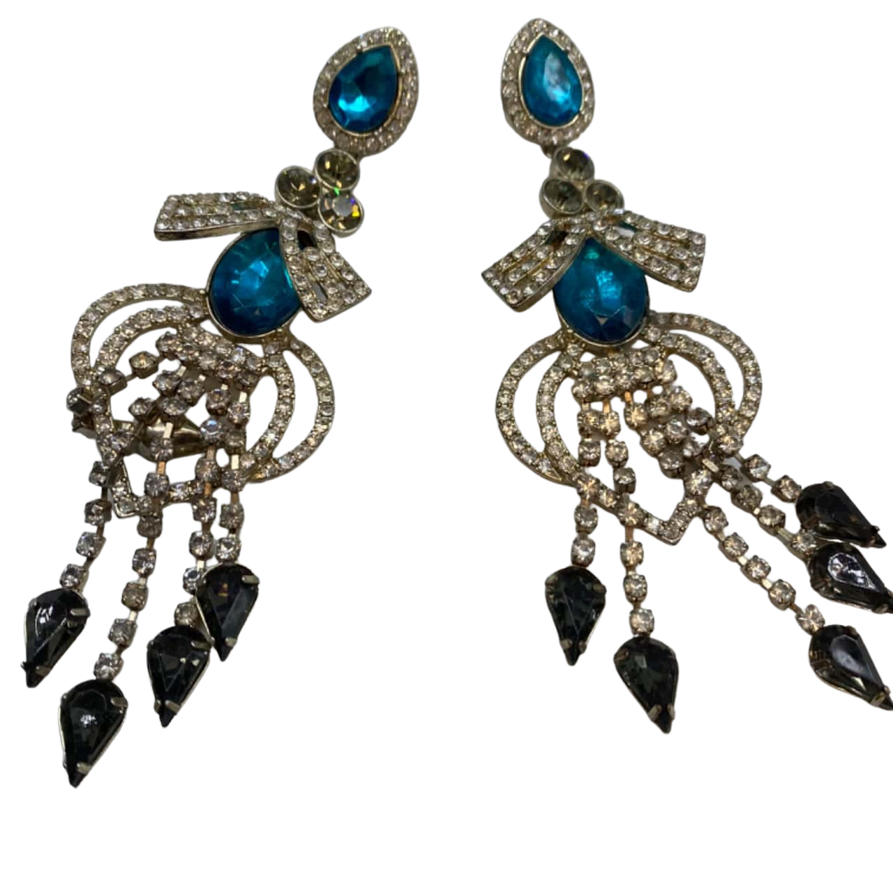 Glorious Aqua and Diamondesq drop bollywood earrings. 12 cm drop. For ...