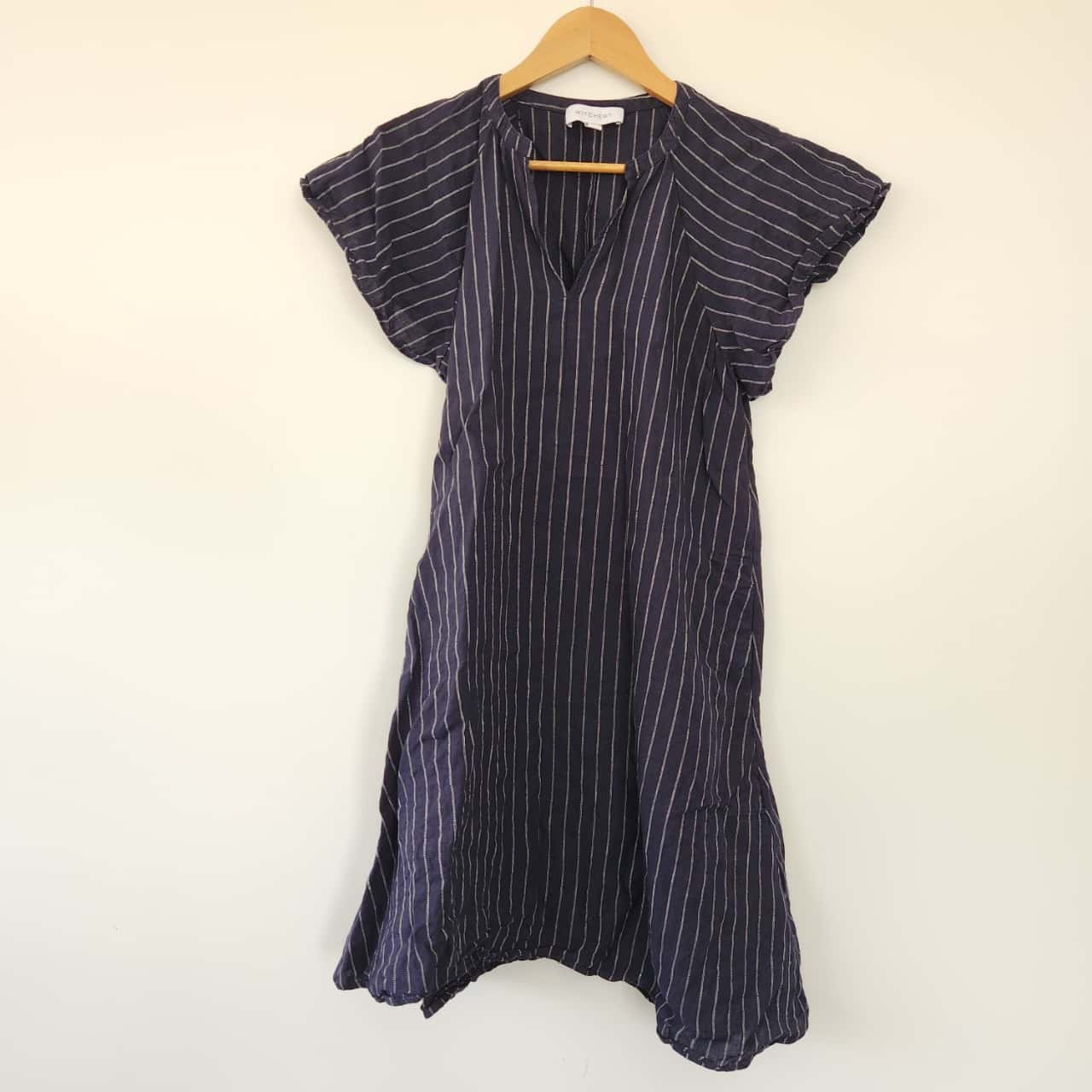 Witchery Navy Linen Pinstripe A-Line Dress Size 10 / M (s)