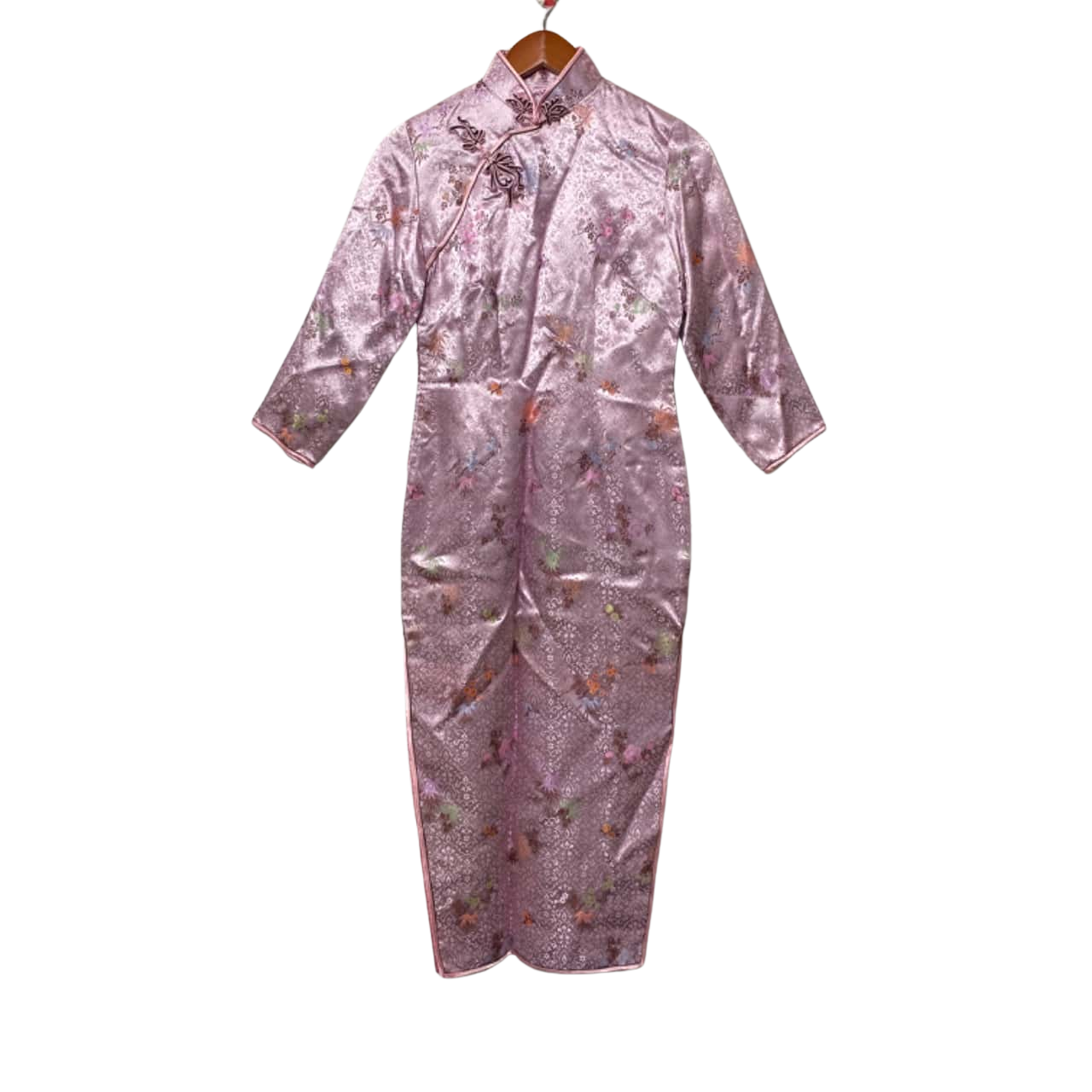 Women’s Haofu Size S/XS Metallic Pink & Floral Chinese Dress (Cheongsam)