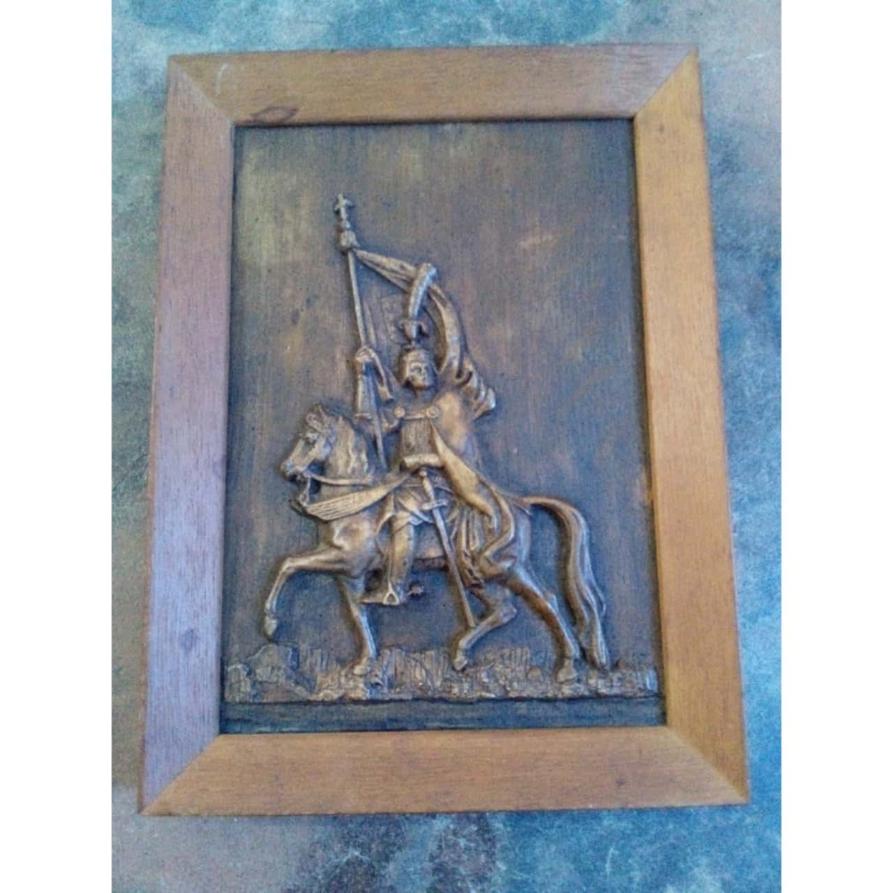 Vintage Wooden Framed Knight Wall Art
