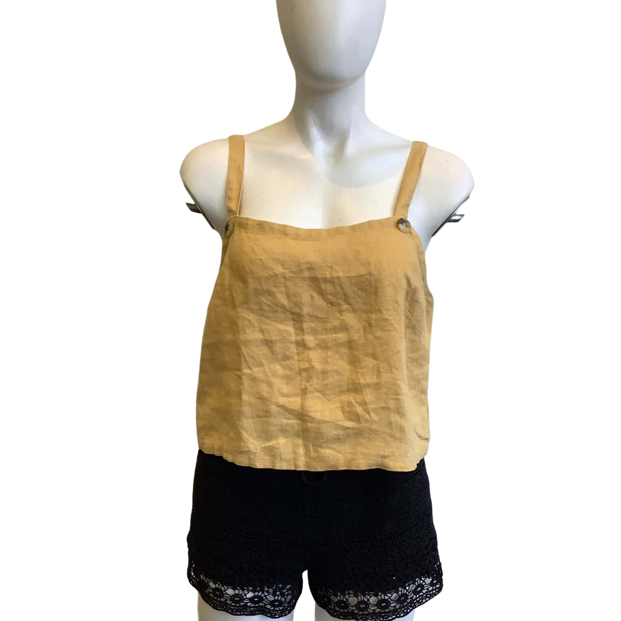 Ghanda Women's Size L Linen Cropped Tank Top Yellow