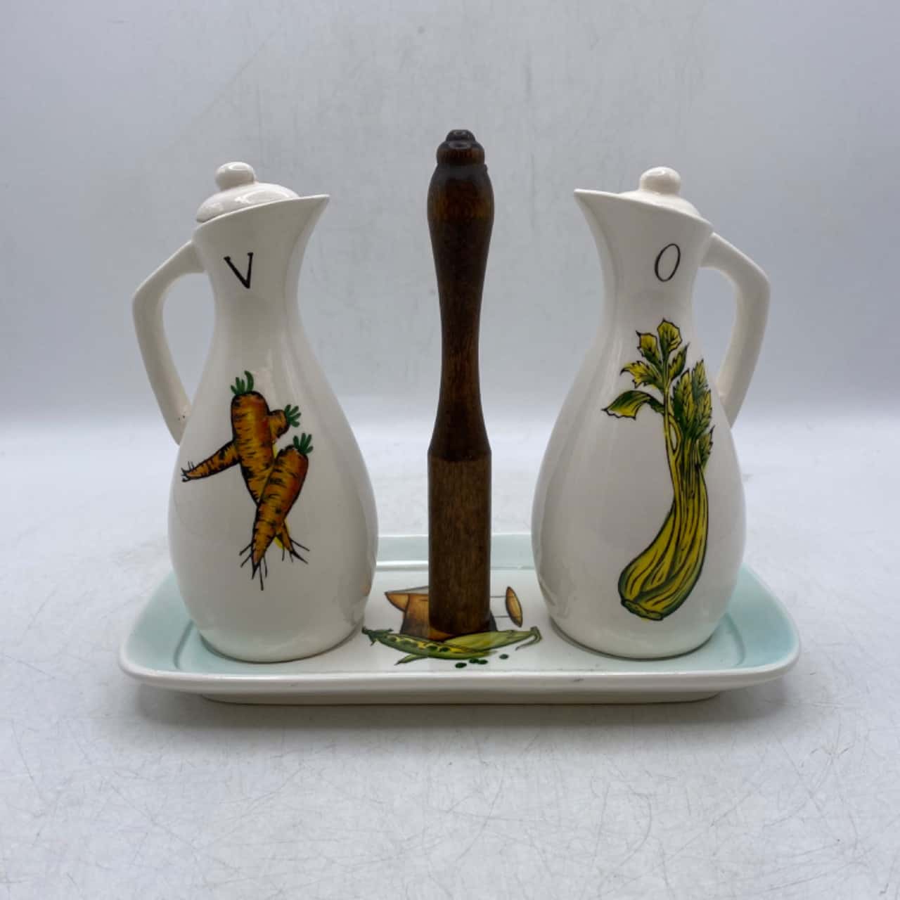 2pc Pitcher w/ Vegetable Designs and Serving Tray