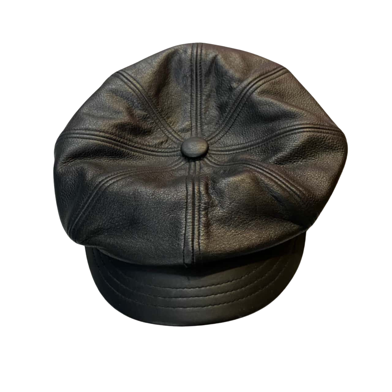 Mens Black Leather Scala Flat Cap Size S/M