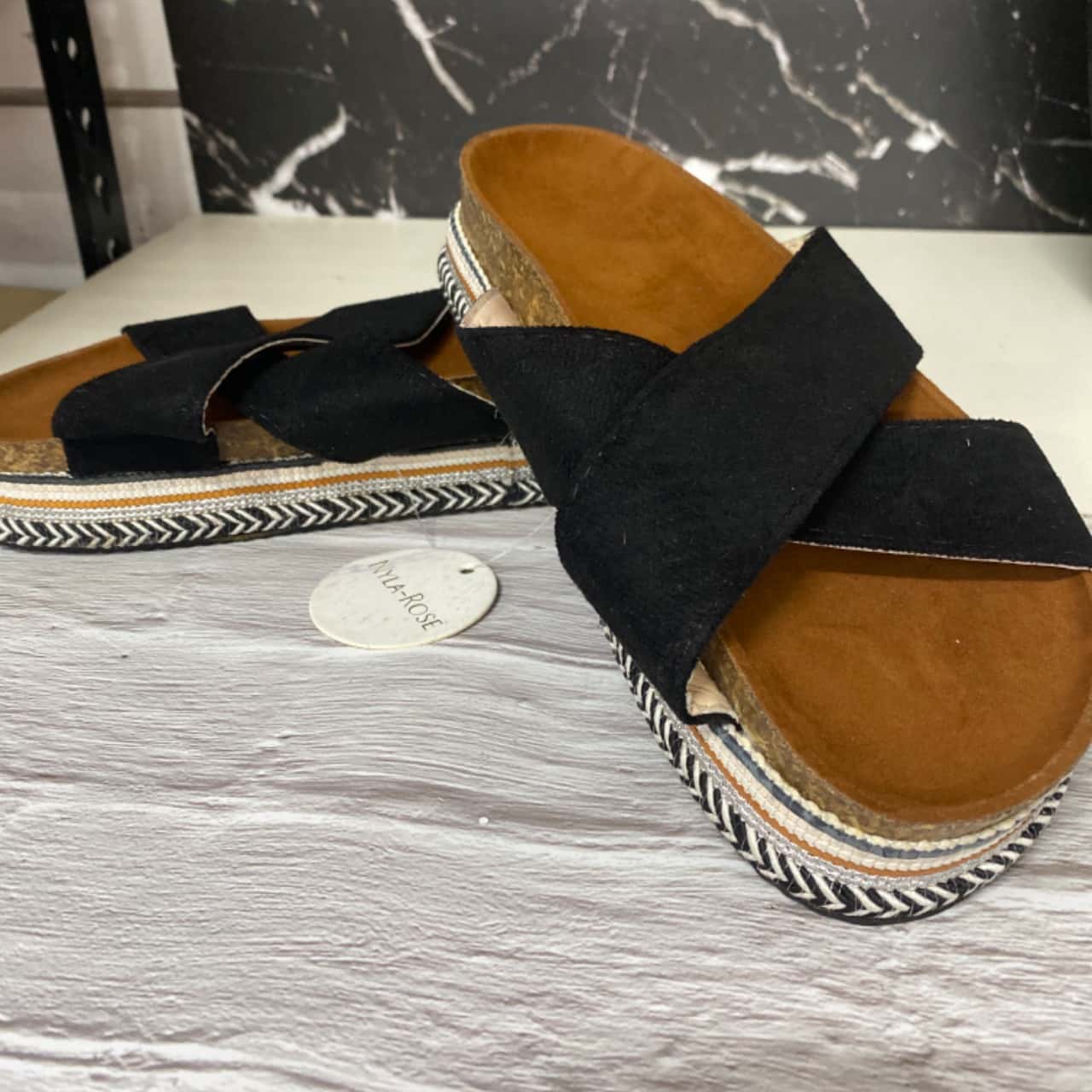 NYLA-ROSE boho style slides Size 8 Beige / Black (s)