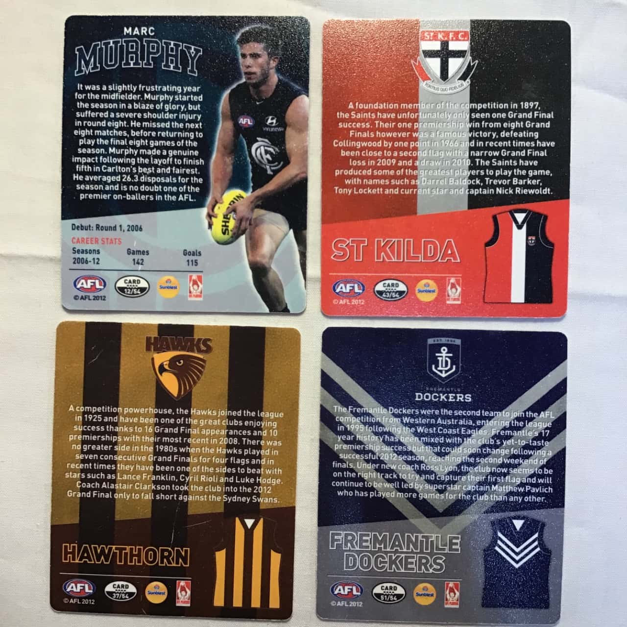 4 AFL Tazo Cards
