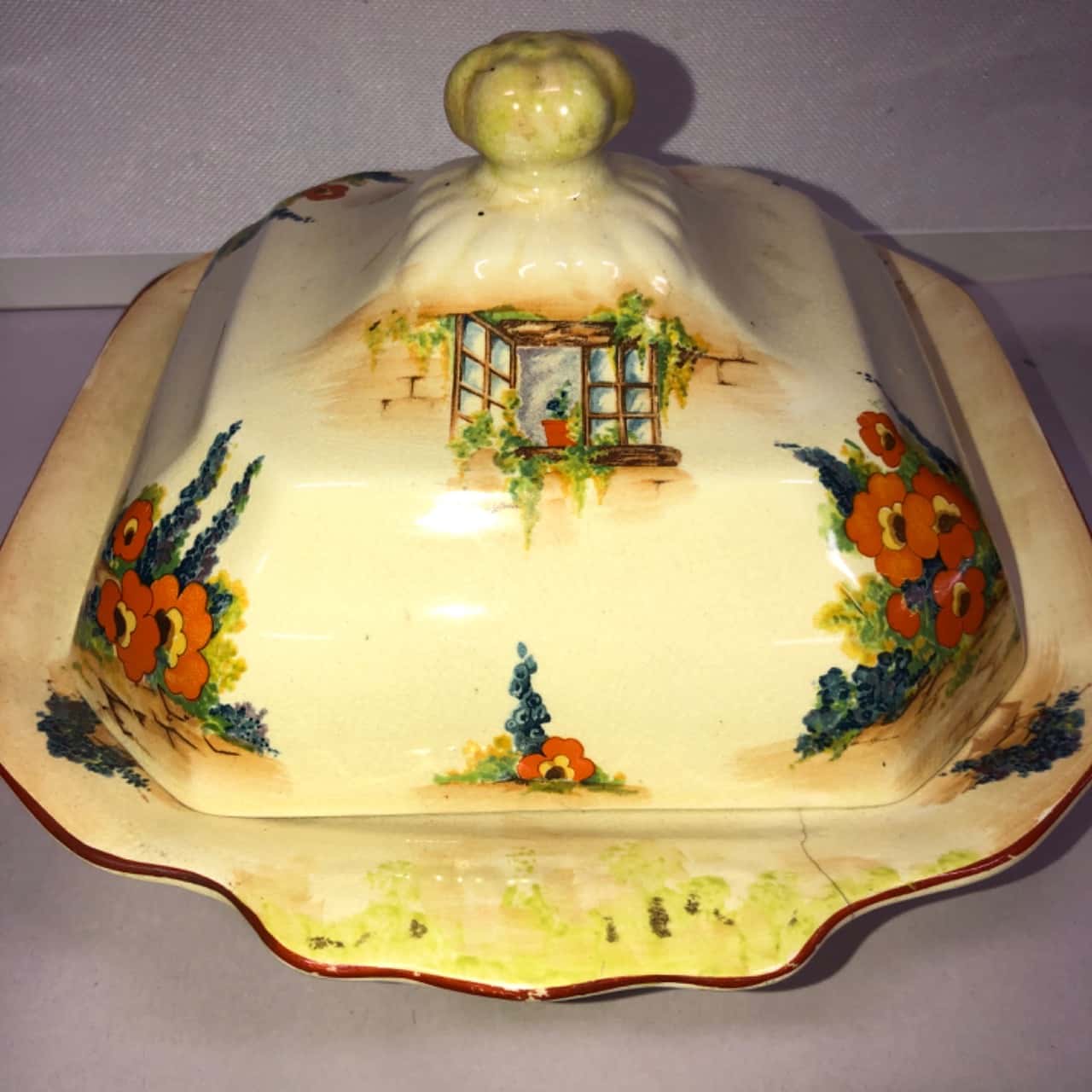 Antique covered vegetable dish OLD COTTAGE WINDOW Leighton Pottery 5165(s)