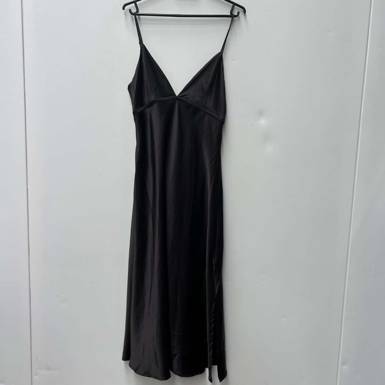 NEW First Mse - Size L Black Satin Midi Dress (s)