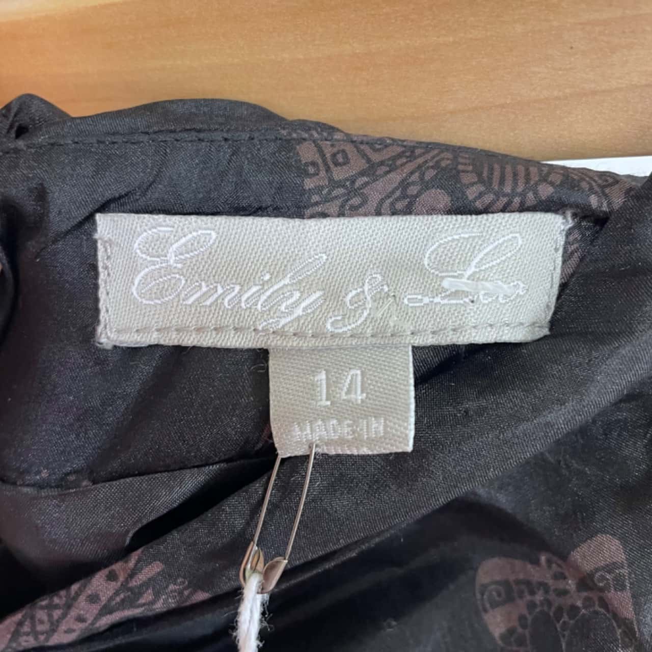 Emily & Leo Draped Silk Skirt Women's Size 14 Black / Brown