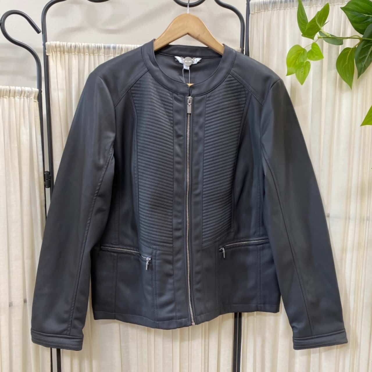 W-Lane Women's Size 12 Faux Leather Biker Jacket Charcoal - New With Tags