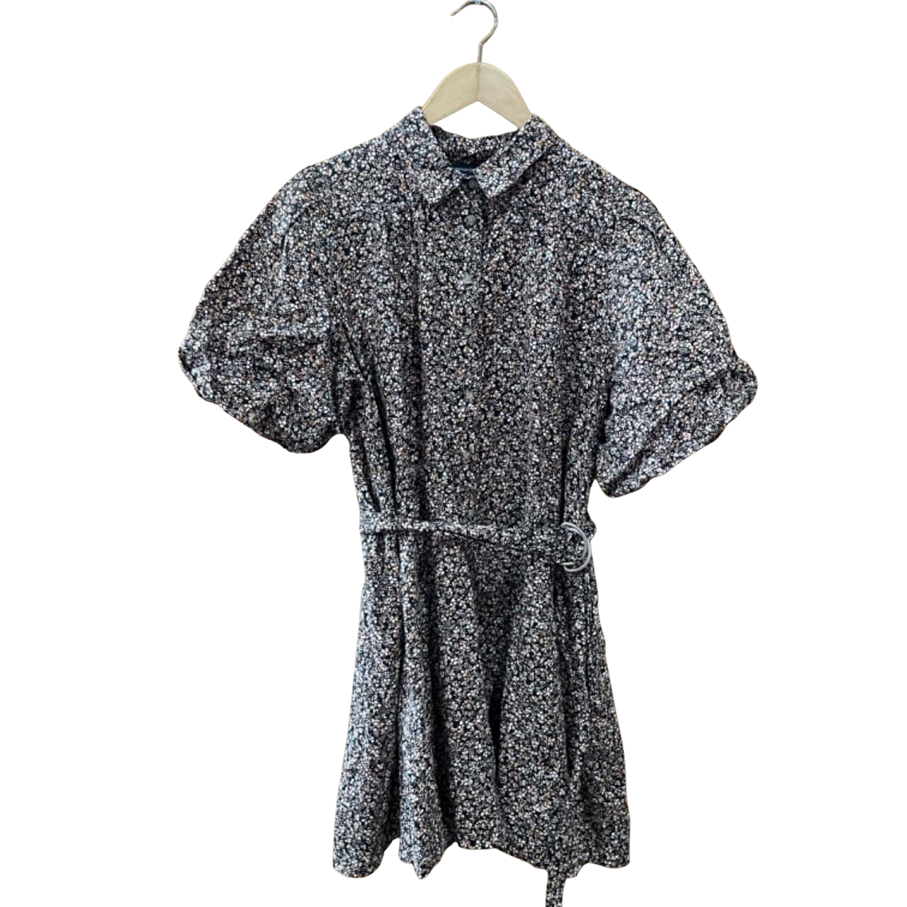 French Connection Linen Puff Sleeve Floral Tie Dress Size M(s)