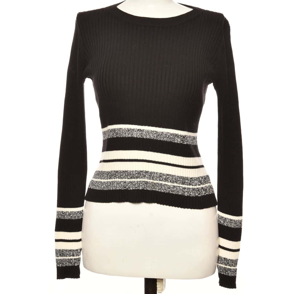 Bar III Women's Size M Ribbed Jumper Black & White (s)