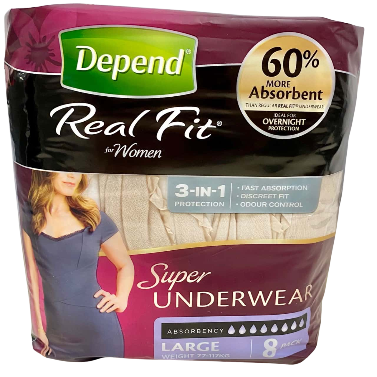 Depend Real Fit 3 in 1 Size Large 8 Pack