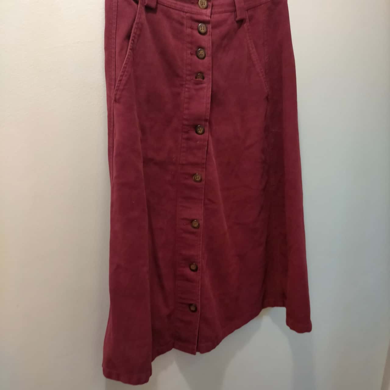 VINTAGE R.M. Williams Size 10 Knee Length Maroon Button Up Skirt VGVC(s)