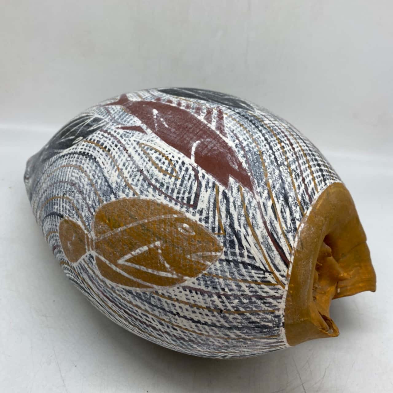 Large Pottery Conch Shell with Aboriginal Style Painting 38 cm(s)