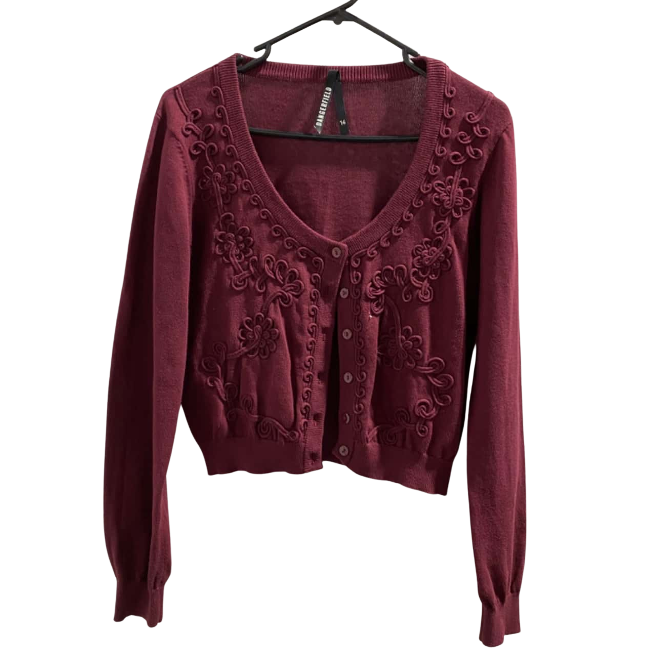 Dangerfield. Womens Size 14. Cardigan, Maroon with embellishment to ...
