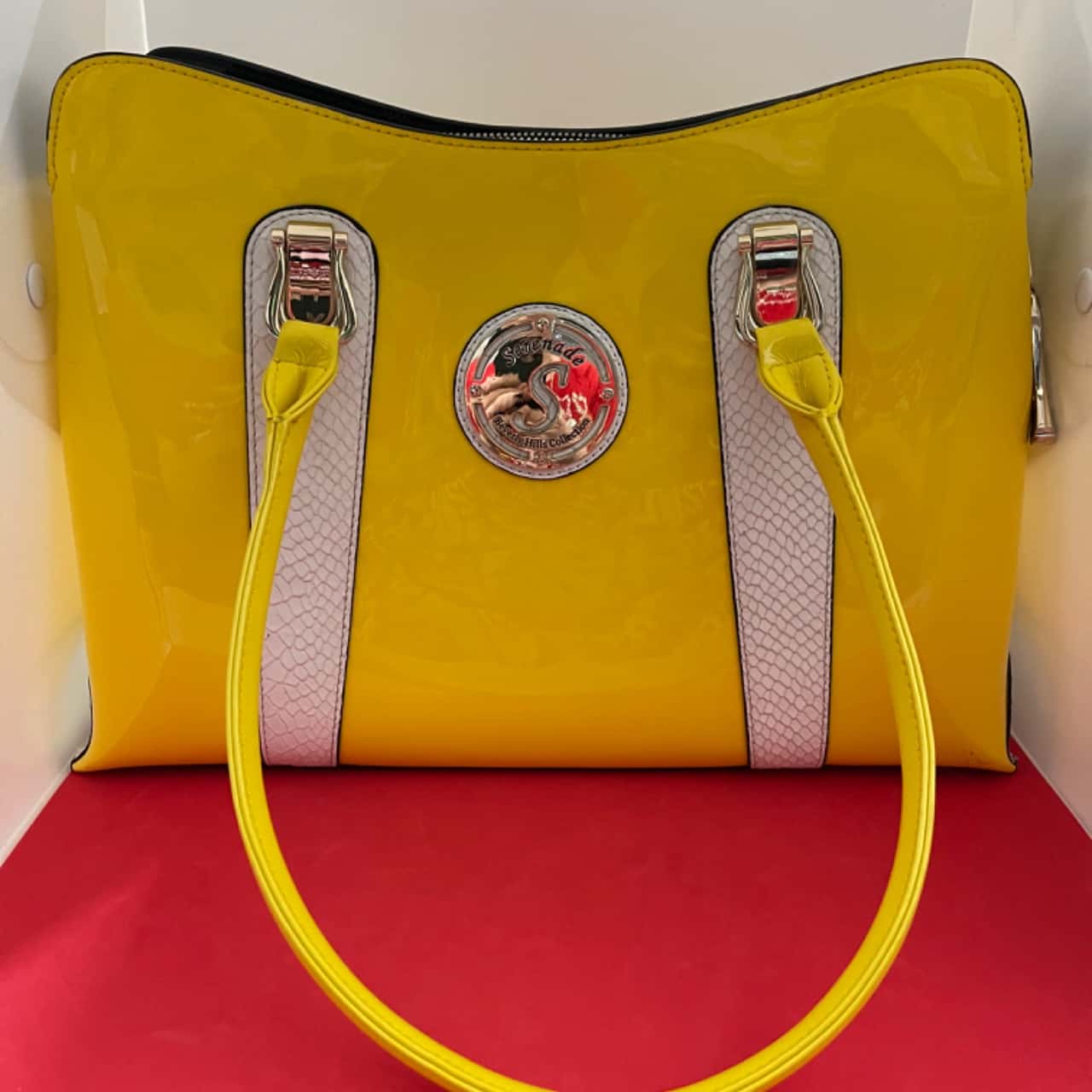 Serenade Beverly Hills collection Womens Handbag Yellow white snake ...