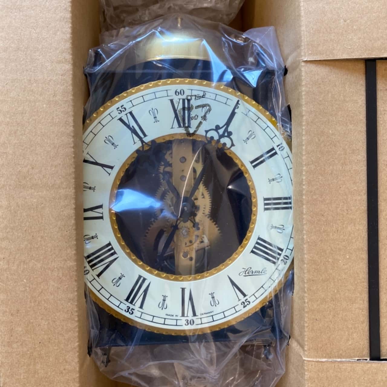 Hermle 62cm Black Mechanical Skeleton Wall Clock - New In Box(s)