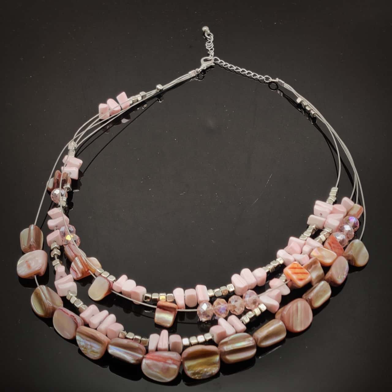 Pink Shell & Crystal 4 Strand Necklace 60cm