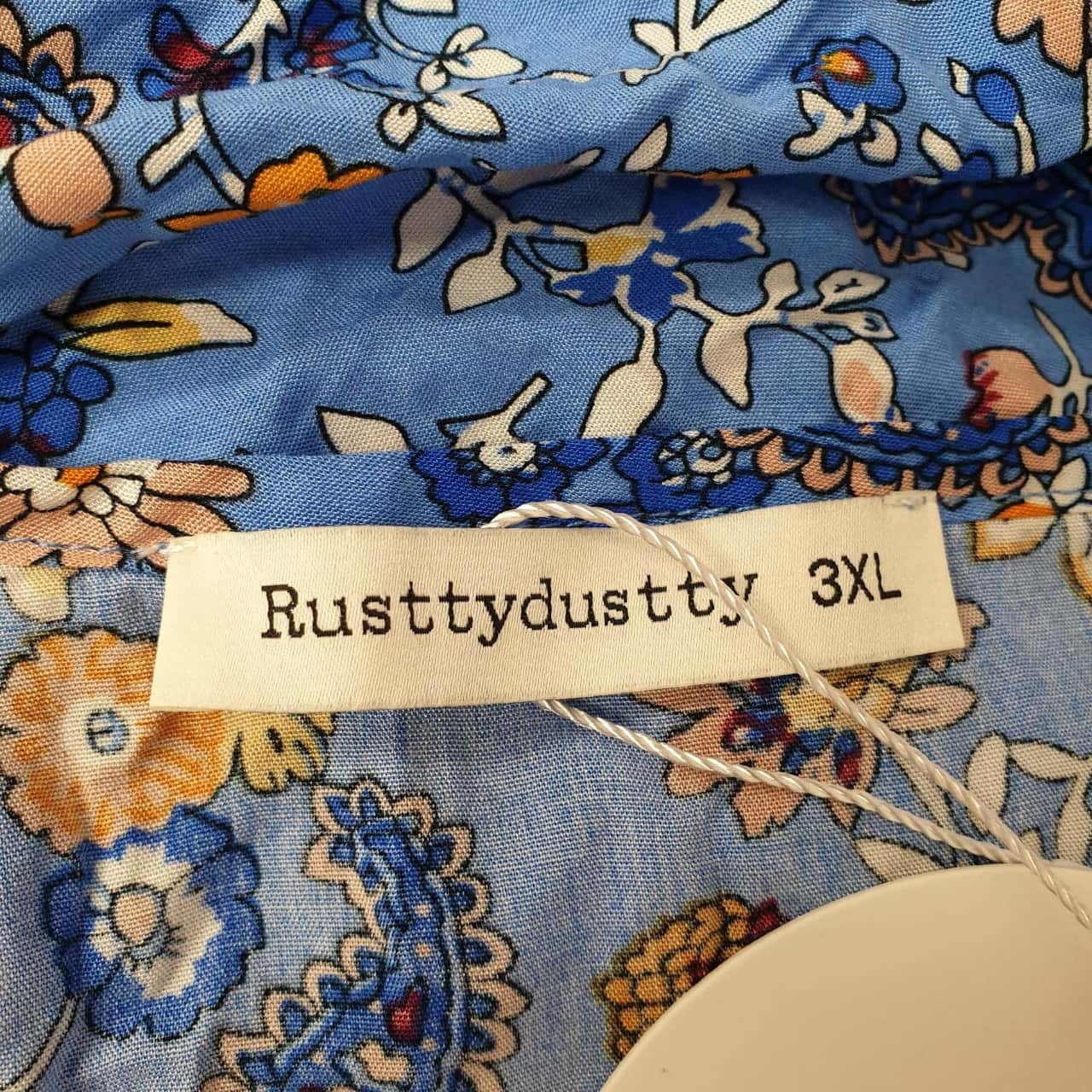 Rusttydustty Sapphire Blue Floral Boho Balloon Sleeve Midi Dress Size ...
