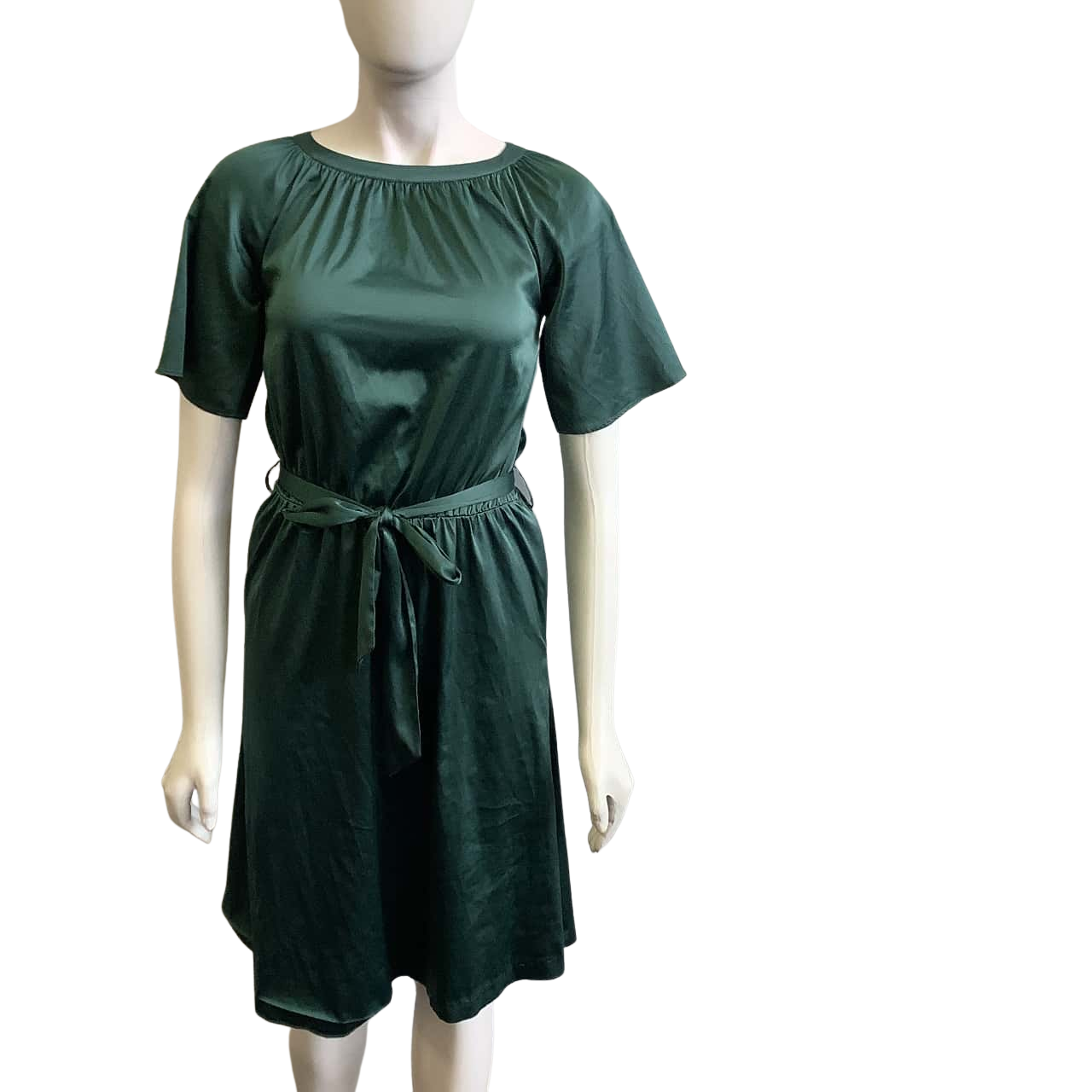Leona Womens Size Xs Short Sleeve Midi Dress Green Satin