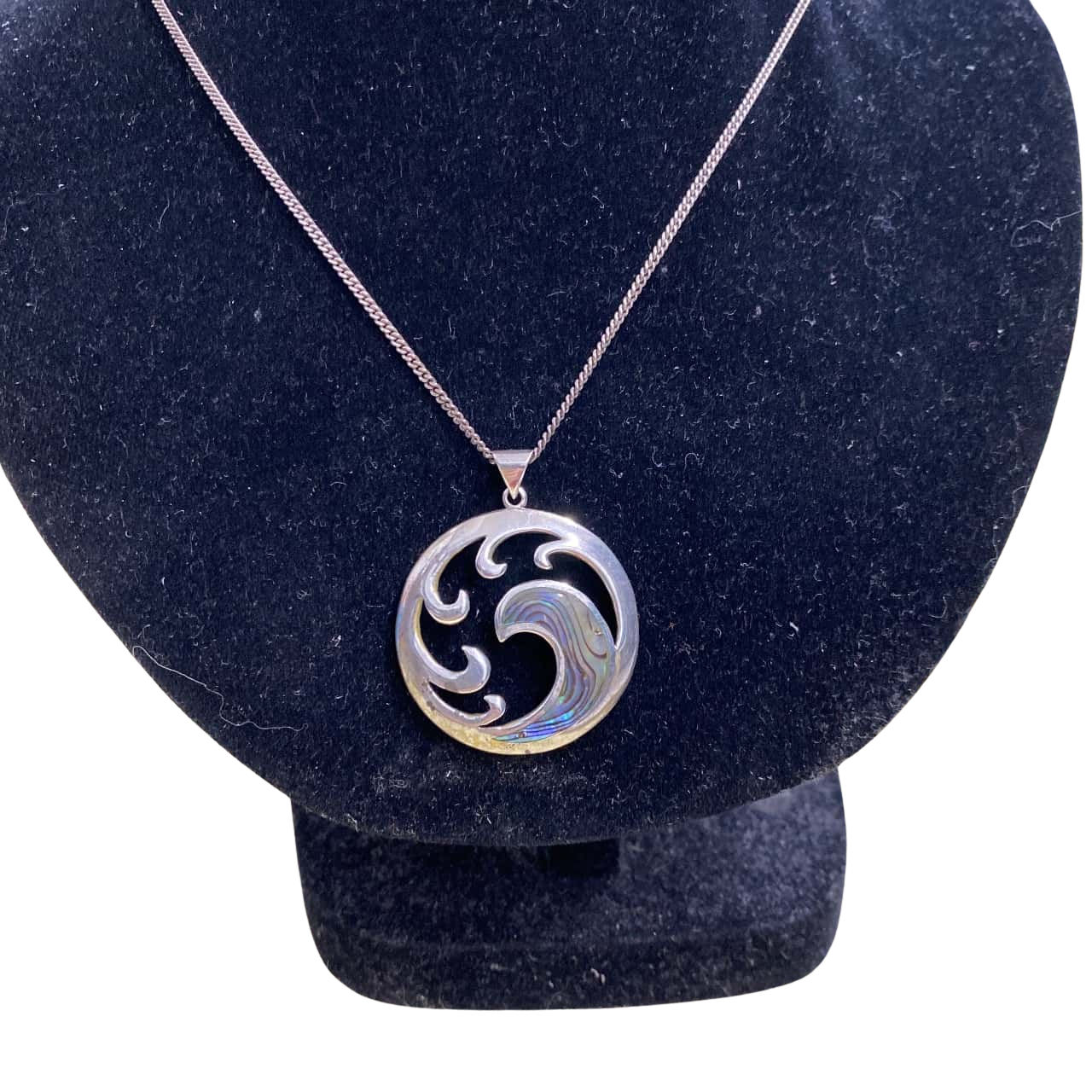 Stirling silver & Paua shell Kari wave Womens 22cm drop Necklace (s)