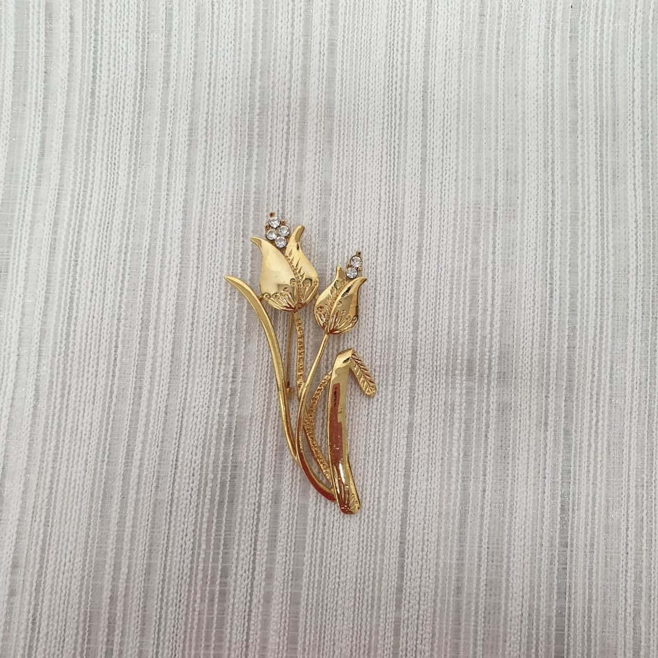 Gold Tone Classy & Elegant Tulip Flower Brooch with Clear Diamante ...