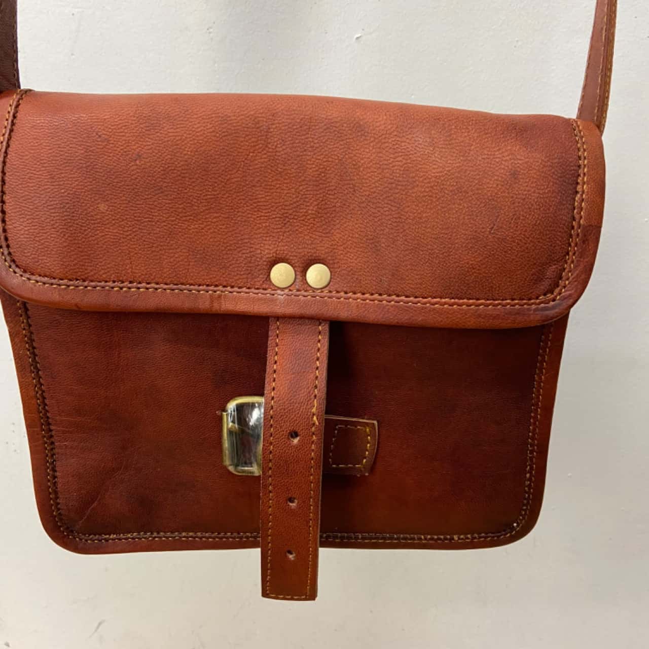 Womens Square Leather Tote Bag Brown