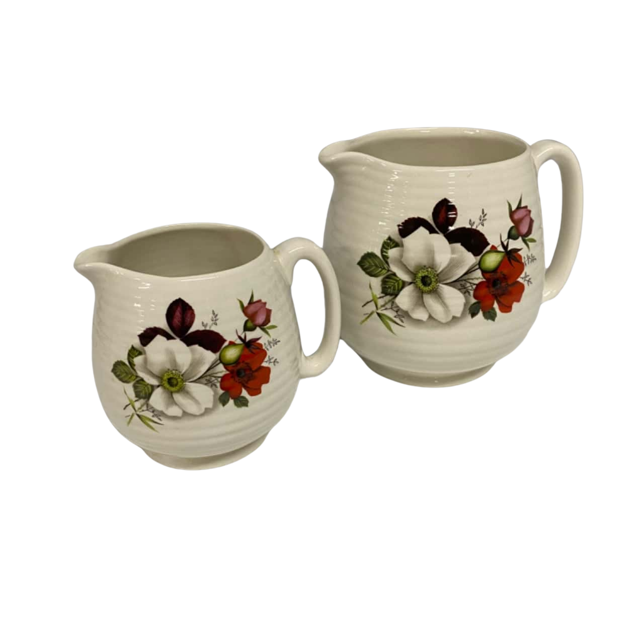 2x Vintage 1950’s Beswick Floral Design Ribbed Jugs