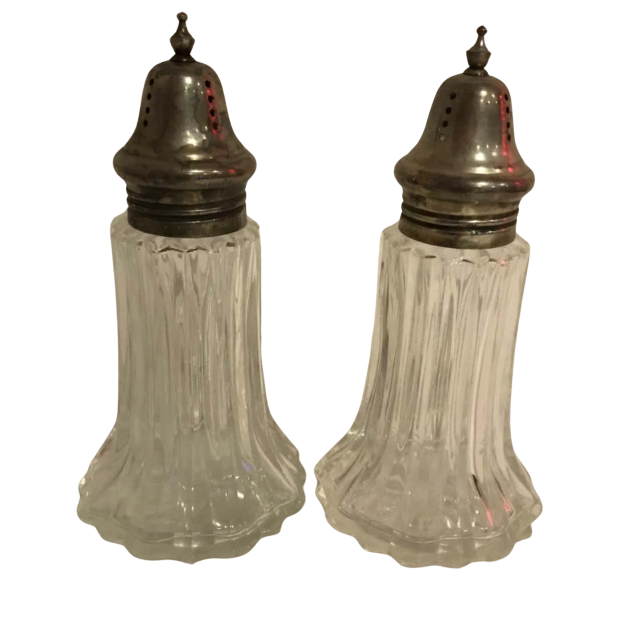 Large Art Decco Salt & Pepper Glass with Silver Plate Finneal Tops 25 ...