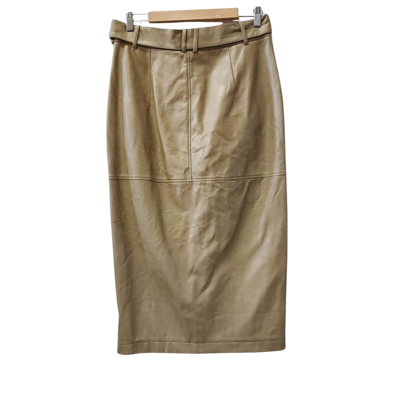 Sheike Pleather Beige Skirt size 12 Very Good Condition Long Skirt Belt ...