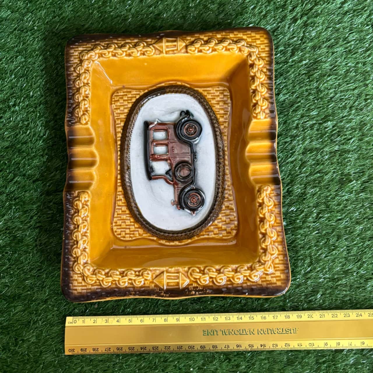 Vintage Brown Ceramic Ashtray With Car Design (s)