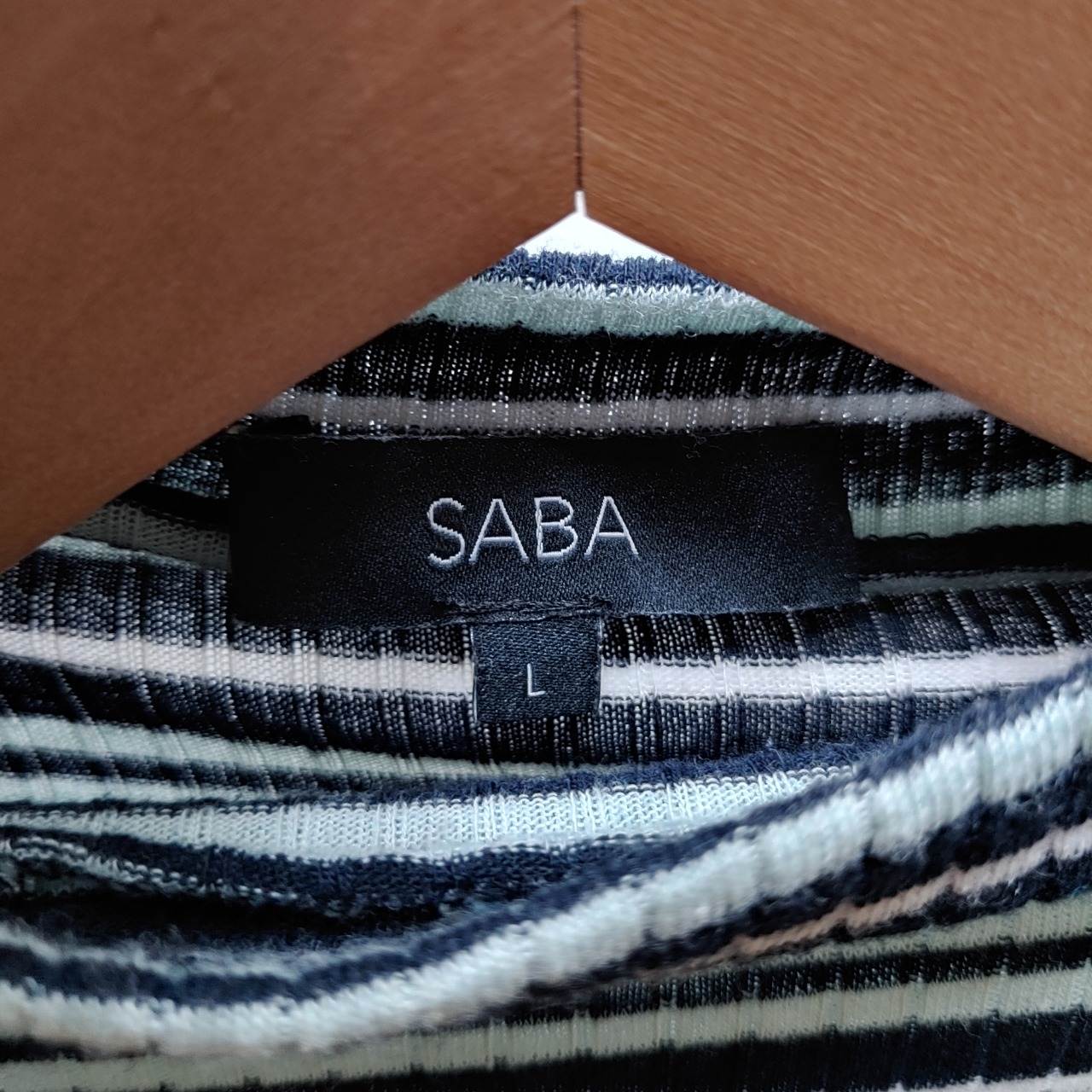 SABA Women's Black, White & Green Striped Long Sleeve Top Size L(s)