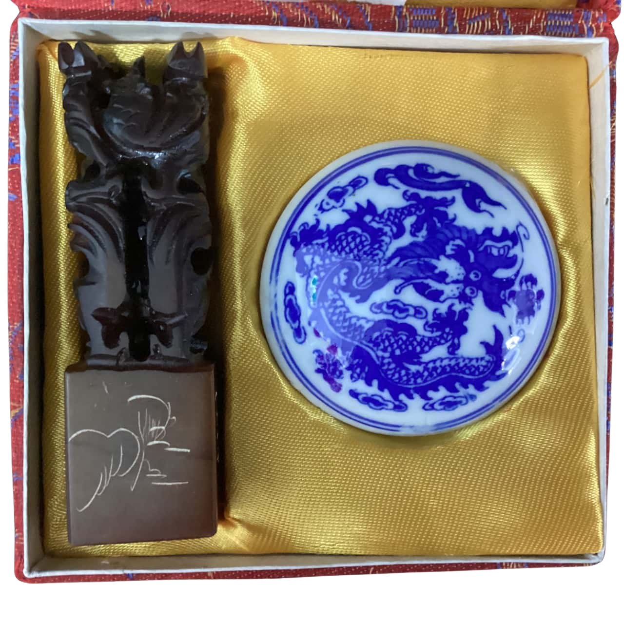 Customised Chinese Name Seal Stamp. Double Dragon Stone Carving with Wax(s)