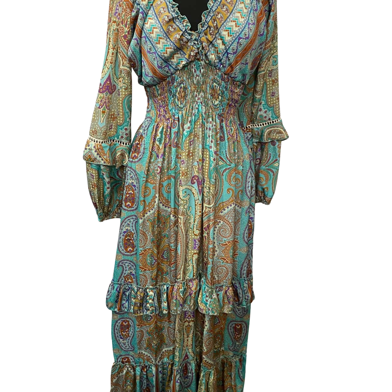 cienna Size L Long Sleeve Dress / Maxi Dress Green / Pattern (s)