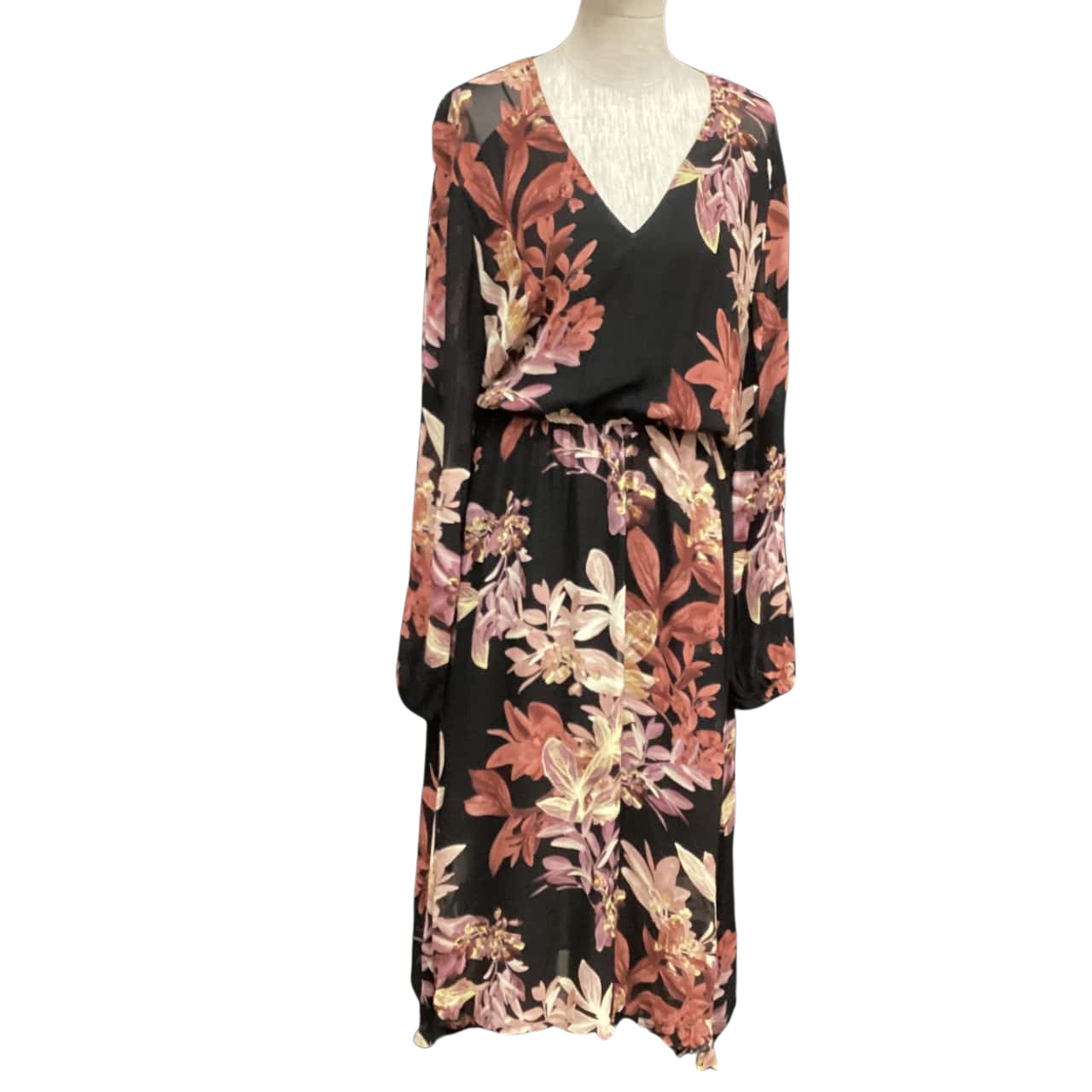 Witchery Womens Size 16 Long Sleeve Black / Floral / Maroon (s)