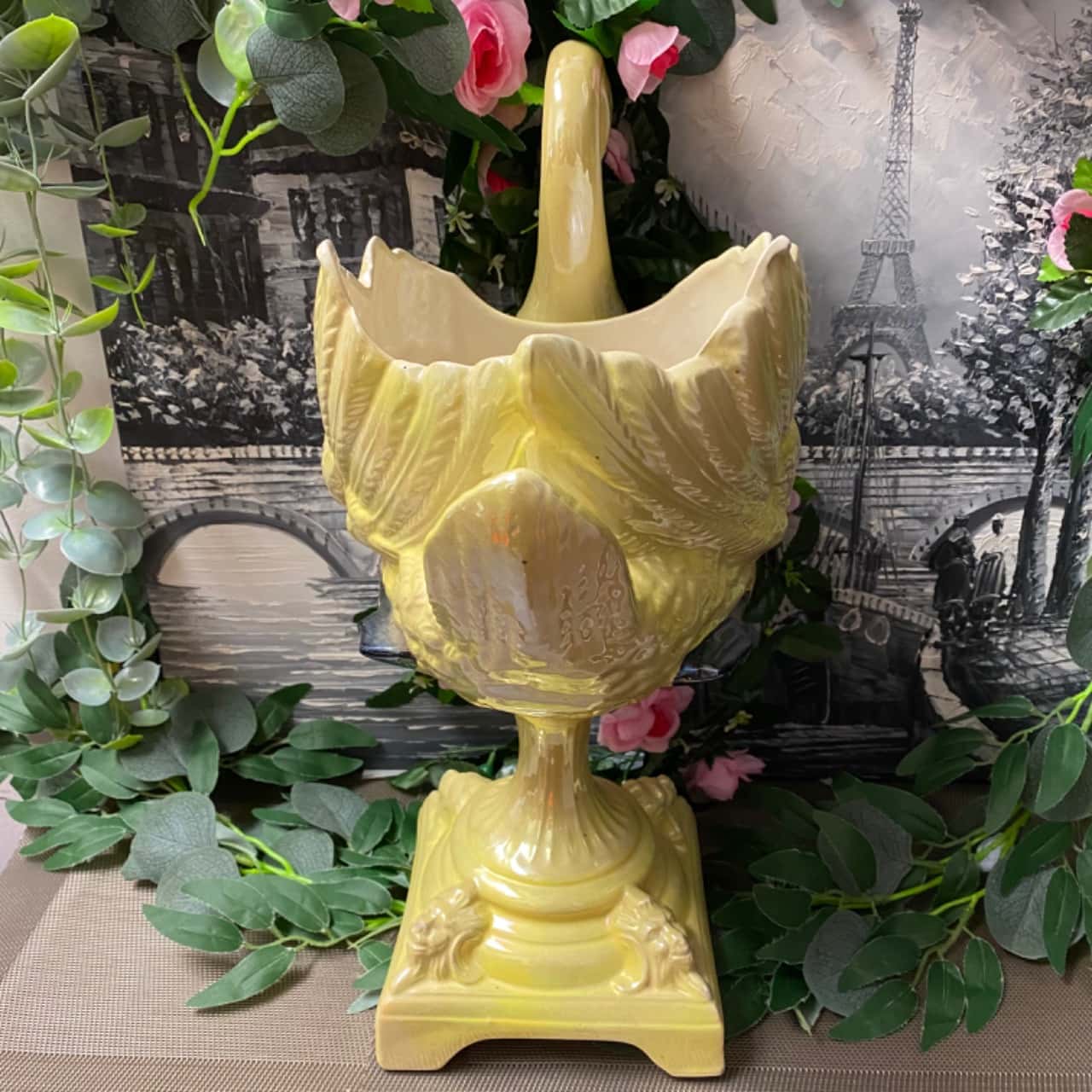 Stunning Vintage yellow swan on planter with stand(s)