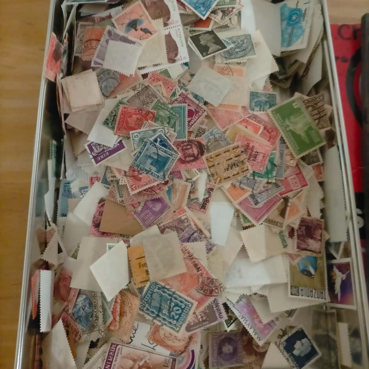 Bulk Lot Tin of Vintage Stamps & Albums Unchecked